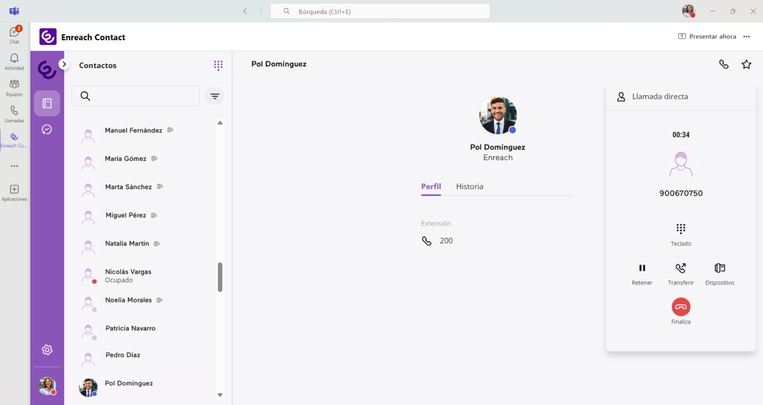 Cómo llamar a un contacto externo por Teams - Enreach ES